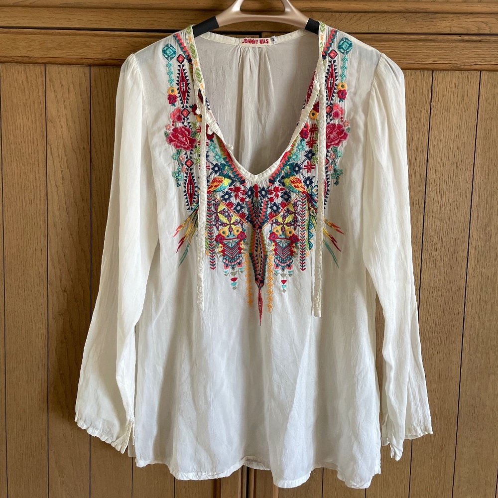 Johnny Was Off White Embroidered Tunic Size Medium - Gem